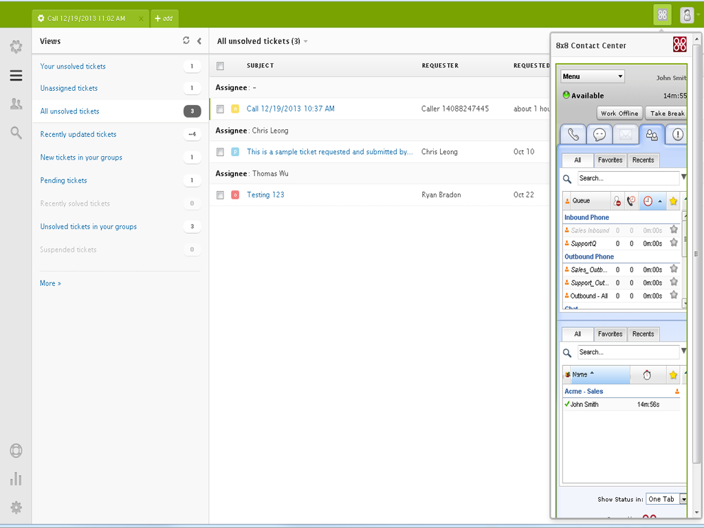 8x8 Contact Center App Integration with Zendesk Support