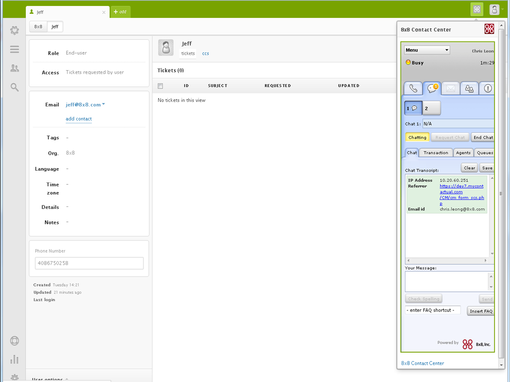 8x8 Contact Center App Integration with Zendesk Support